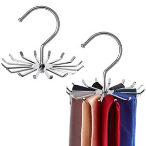 belt hanger for closet stainless steel scarf tie rack metal belt organizer purse hanger belt holder for men women scarves clothes bags shoes coats hats jewelry handbags 16 hooks each (silver, 2)