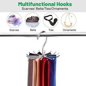 Belt Hanger for Closet Stainless Steel Scarf Tie Rack Metal Belt Organizer Purse Hanger Belt Holder for Men Women Scarves Clothes Bags Shoes Coats Hats Jewelry Handbags 16 Hooks Each (Silver, 2)