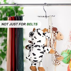 Belt Hanger for Closet Stainless Steel Scarf Tie Rack Metal Belt Organizer Purse Hanger Belt Holder for Men Women Scarves Clothes Bags Shoes Coats Hats Jewelry Handbags 16 Hooks Each (Silver, 2)