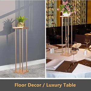 10 Pcs Wedding Flower Stand Metal Vase Stand with Plates Gold Floor Metal Column Gold Rectangular 7.87" x 7.8 7"x 31.5" Flower Display Stands Table Flower Stands for Wedding Party Events Table Decor (31.5 inch Tall)