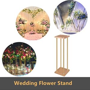 10 Pcs Wedding Flower Stand Metal Vase Stand with Plates Gold Floor Metal Column Gold Rectangular 7.87" x 7.8 7"x 31.5" Flower Display Stands Table Flower Stands for Wedding Party Events Table Decor (31.5 inch Tall)