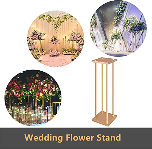 10 Pcs Wedding Flower Stand Metal Vase Stand with Plates Gold Floor Metal Column Gold Rectangular 7.87" x 7.8 7"x 31.5" Flower Display Stands Table Flower Stands for Wedding Party Events Table Decor (31.5 inch Tall)