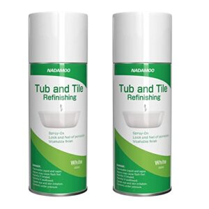 nadamoo tub and tile spray paint white 450ml (pack of 2), bathtub refinishing kit refinish porcelain fiberglass and ceramic surfaces, diy resurfacing sink countertop reglaze bathroom kitchen, semi-gloss glaze coating