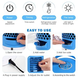 IMIKEYA Personal Air Conditioner: 3 in 1 Portable Air Conditioner Fan, Evaporative AC Mini Air Conditioner Humidifier With 3 Speeds Air Cooler Desk Misting Cooling Fan for Room Office Home 7 LED Light