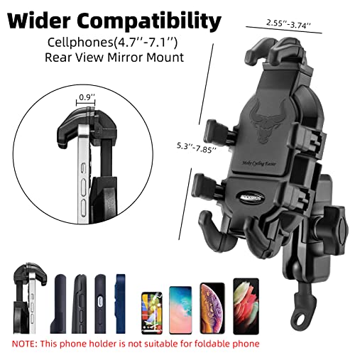 ROCKBROS Motorcycle Bike Phone Mount with Vibration Dampener for 4.7''-7.1'' Phones, Motorcycle Bike Phone Holder Universal Handlebar Motorcycle(Rear View Mirror Mount)