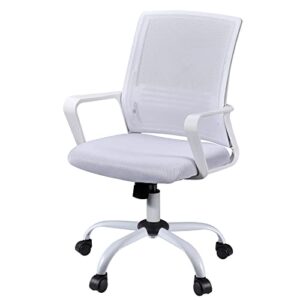 ergonomic home office desk chairs, mesh chair with lumbar back support armrest, height adjustable executive rolling swivel computer chair, mid back task chair for home office work, white