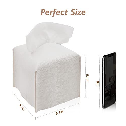 Zen Lyfe Tissue Box Cover Holder, Modern Square Decorative PU Leather Organizer with Bottom Belt for Bathroom Countertop, Nightstand, Office Desk(5.1''*5.1''*5.1'', with Bottom Belt)