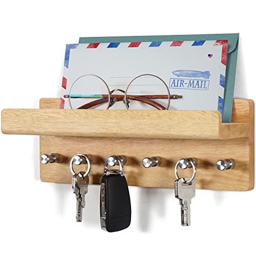 HAUSIST Key Holder for Wall Decorative, Key Hooks with Stainless Steel, Mail Organizer with Solid Oak Wood, Stylish Key Rack for Entryway