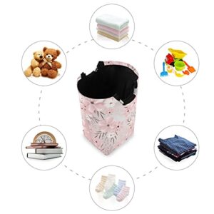 Kigai Pink Flowers Print Laundry Basket with Handle Collapsible Fabric Laundry Hamper Dirty Clothes Basket Clothes Toy Gift Organizer