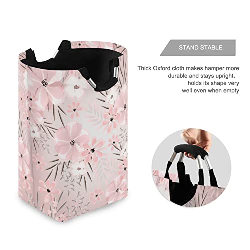 Kigai Pink Flowers Print Laundry Basket with Handle Collapsible Fabric Laundry Hamper Dirty Clothes Basket Clothes Toy Gift Organizer