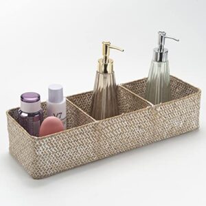 Seagrass Tank Basket for Toilet Paper 3 Sections Woven Storage Basket with Large Compartment Whitewash (16.5inch x 5.5inch x 3.5inch)