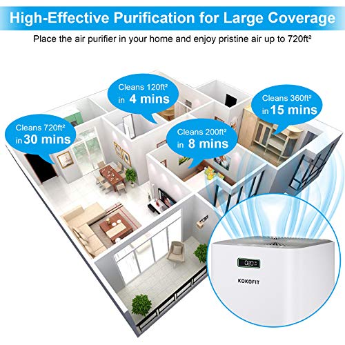 Kokofit Air Purifiers for Home, H13 True HEPA Filter, Allergies Pets Hair Dust Odor Smoke Mold Pollen, 26dB Smart Silent Sleep Mode, White