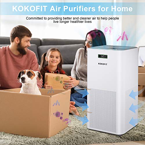 Kokofit Air Purifiers for Home, H13 True HEPA Filter, Allergies Pets Hair Dust Odor Smoke Mold Pollen, 26dB Smart Silent Sleep Mode, White