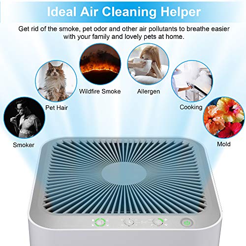 Kokofit Air Purifiers for Home, H13 True HEPA Filter, Allergies Pets Hair Dust Odor Smoke Mold Pollen, 26dB Smart Silent Sleep Mode, White