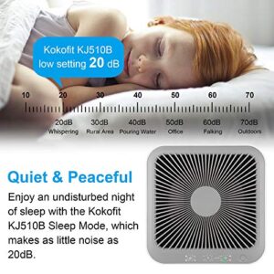 Kokofit Air Purifiers for Home, H13 True HEPA Filter, Allergies Pets Hair Dust Odor Smoke Mold Pollen, 26dB Smart Silent Sleep Mode, White