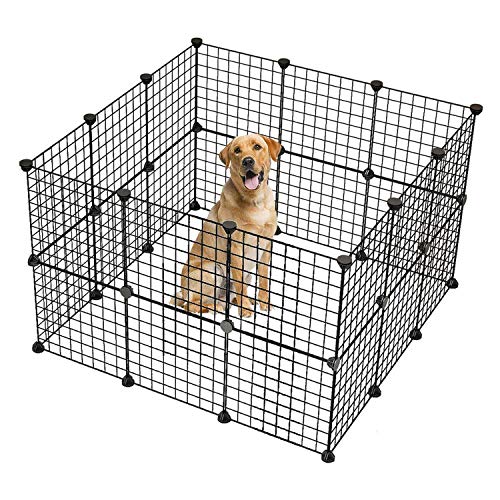 Pet Playpen, Small Animal Cage Indoor Portable Metal Wire Yard Fence for Small Animals, Guinea Pigs, Rabbits Kennel Crate Fence Tent Black 24pcs (and 8pcs for Free)