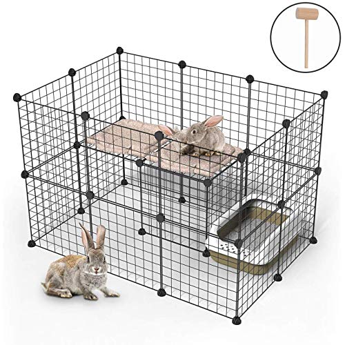 Pet Playpen, Small Animal Cage Indoor Portable Metal Wire Yard Fence for Small Animals, Guinea Pigs, Rabbits Kennel Crate Fence Tent Black 24pcs (and 8pcs for Free)