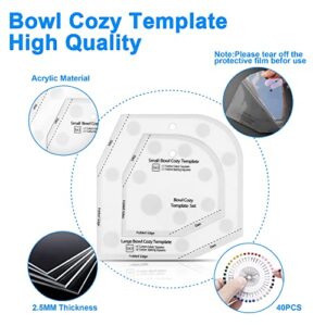 Bowl Cozy Pattern Template Cutting Ruler Set for Sewing, Large Bowl Cozy Template with 40 Pcs Cool Pins and User Manual(3 Sizes)