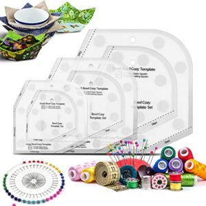 Bowl Cozy Pattern Template Cutting Ruler Set for Sewing, Large Bowl Cozy Template with 40 Pcs Cool Pins and User Manual(3 Sizes)