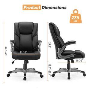 Office Chair Home Ergonomic Computer Hight Back Executive Desk Chairs, Adjustable Height Flip-Up Armrest Lumbar Support and Tilt Swivel Rocking PU Leather Chairs with Wheels Black