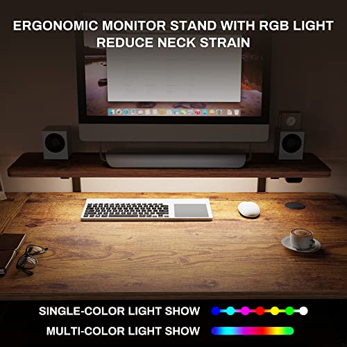 EUREKA ERGONOMIC L Shaped Standing Desk with Keyboard Tray, 61" Electric Height Adjustable Gaming Computer Desk with Monitor Stand & LED Strips, Dual Motor Sit Stand Up Corner Desk, Right/Rustic Brown