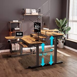 EUREKA ERGONOMIC L Shaped Standing Desk with Keyboard Tray, 61" Electric Height Adjustable Gaming Computer Desk with Monitor Stand & LED Strips, Dual Motor Sit Stand Up Corner Desk, Right/Rustic Brown