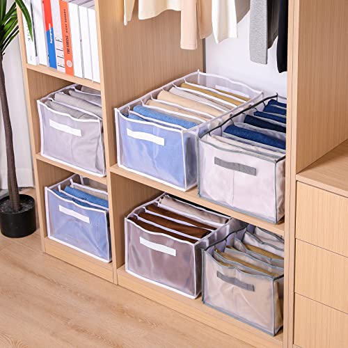 Extra Large Oversize Jeans Wardrobe Clothes Organizer, 7 Grid Mesh Closet Shelf Organizers for Jeans Pants T-shirts, 17.3-inch with Handle Foldable Drawer Storage Box Bedroom (White, 2Pcs Upgraded)