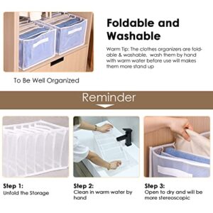 Extra Large Oversize Jeans Wardrobe Clothes Organizer, 7 Grid Mesh Closet Shelf Organizers for Jeans Pants T-shirts, 17.3-inch with Handle Foldable Drawer Storage Box Bedroom (White, 2Pcs Upgraded)