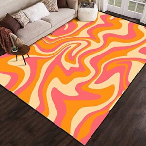 peenoke 1970 wavy swirl seamless orange pink colors hand drawn seventies style area rug outdoor patio rug play mat floor mat modern carpet non-slip home decor living room bedroom nursery, 6x9 ft