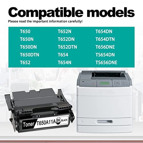 NUCALA T650 (T650A11A) Compatible Remanufactured Toner Cartridge Replacement for Lexmark T650 T652n T652dn T652dtn T654 T654n T656dne TS654dn TS656dne Printer Ink Cartridge (2 Pack, Black)