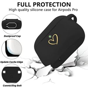 AIIEKZ Compatible with AirPods Pro Case Cover, Soft Silicone Case with Gold Heart Pattern for AirPod Pro Case with Vintage Starry Mountains Keychain for Girls Women (Black)