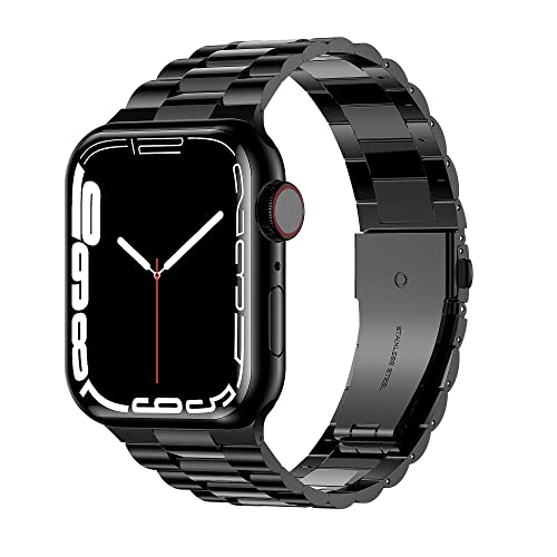 iiteeology Compatible with Apple Watch Band Ceramic 49/45/44/42mm, Stainless Steel Wristband Replacement Band for iWatch Ultra Series SE 8/7/6/5//4/3/2/1, Black+Black