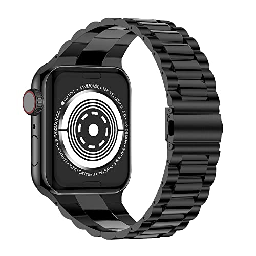 iiteeology Compatible with Apple Watch Band Ceramic 49/45/44/42mm, Stainless Steel Wristband Replacement Band for iWatch Ultra Series SE 8/7/6/5//4/3/2/1, Black+Black