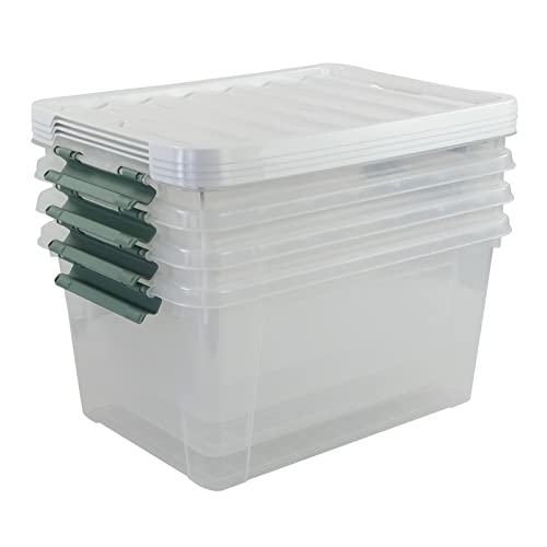 Ucake 25 Quart Plastic Storage Bins with Lids, Clear Plastic Latching Bins, Pack of 4