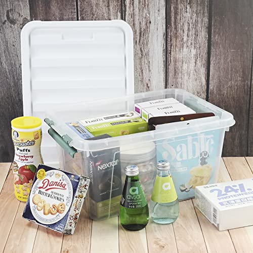 Ucake 25 Quart Plastic Storage Bins with Lids, Clear Plastic Latching Bins, Pack of 4