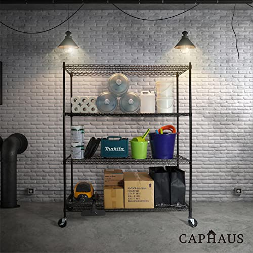 CAPHAUS Heavy-Duty Adjustable Height Wire Shelving Unit, Wire Rack Shelving, Metal Steel Storage Shelves, Garage Shelving Storage Organizer, Utility Storage Shelf, 60Wx24Dx76H 4-Tier W/Wheels, Black