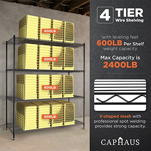 CAPHAUS Heavy-Duty Adjustable Height Wire Shelving Unit, Wire Rack Shelving, Metal Steel Storage Shelves, Garage Shelving Storage Organizer, Utility Storage Shelf, 60Wx24Dx76H 4-Tier W/Wheels, Black