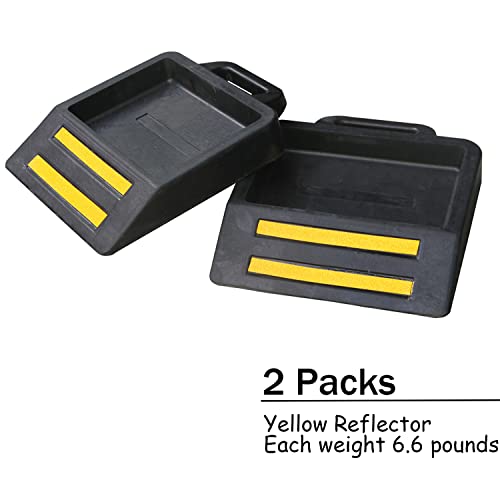 2 Packs Pallet Jack Stopper Premium Rubber Wheel Chock for Trailer or Pallet Truck,Heavy Duty Pallet Jack Stopper with Yellow Tape