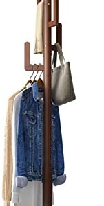 Vriccc Coat Rack Freestanding, Bamboo Cactus Coat Stand, Adjustable Height Wooden Coat Tree with 6 Hooks, kids coat rack, Used In The Bedroom Living Room, Office To Hang Clothes, Hats, Bags