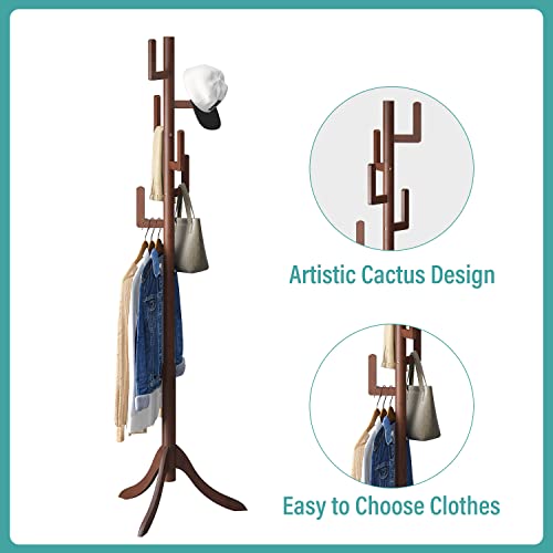 Vriccc Coat Rack Freestanding, Bamboo Cactus Coat Stand, Adjustable Height Wooden Coat Tree with 6 Hooks, kids coat rack, Used In The Bedroom Living Room, Office To Hang Clothes, Hats, Bags