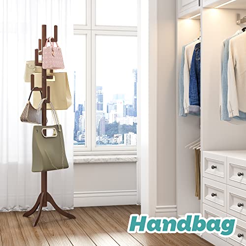 Vriccc Coat Rack Freestanding, Bamboo Cactus Coat Stand, Adjustable Height Wooden Coat Tree with 6 Hooks, kids coat rack, Used In The Bedroom Living Room, Office To Hang Clothes, Hats, Bags