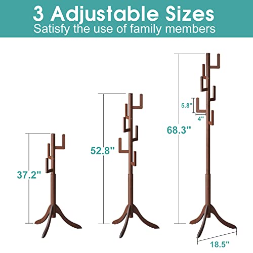 Vriccc Coat Rack Freestanding, Bamboo Cactus Coat Stand, Adjustable Height Wooden Coat Tree with 6 Hooks, kids coat rack, Used In The Bedroom Living Room, Office To Hang Clothes, Hats, Bags