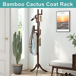 Vriccc Coat Rack Freestanding, Bamboo Cactus Coat Stand, Adjustable Height Wooden Coat Tree with 6 Hooks, kids coat rack, Used In The Bedroom Living Room, Office To Hang Clothes, Hats, Bags