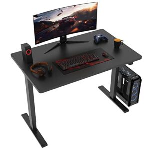 electric standing desk 48 x 30 inches, height adjustable gaming desk, stand up desk w/2-button controller, ergonomic computer desk for home, black frame + black tabletop