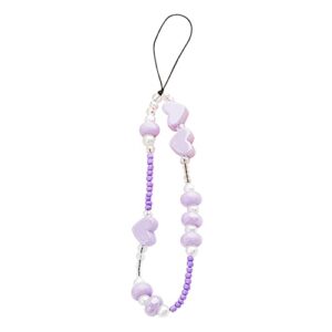 oautosjy mobile phone chain strap pearl heart beads phone case charm chain beaded mobile phone lanyard wrist strap anti-lost phone string decor rope bracelet keychain charm for women girls purple