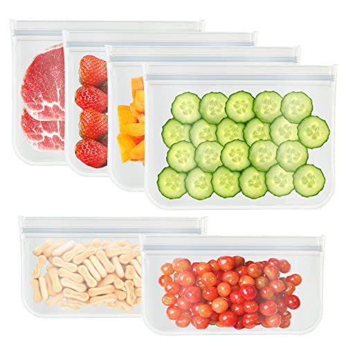 Reusable Food Storage Bags 6Pack, BPA Free Stasher Bag, Reusable Snack Bags Sandwich Bags Freezer Bags, Silicone Bags for Food Storage,Travel,Home Organize (2S+4M)