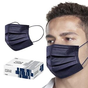 csd colo mood disposable face mask, 3 ply filter protection with colored elastic earloop, breathable and comfortable for adult, dark denim 30 pcs/box