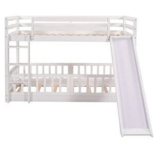 Merax Twin Over Twin Bunk Bed with Slide and Ladder, No Box Spring Needed, White