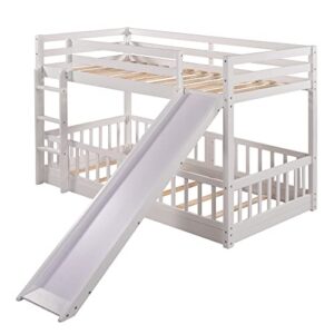 Merax Twin Over Twin Bunk Bed with Slide and Ladder, No Box Spring Needed, White