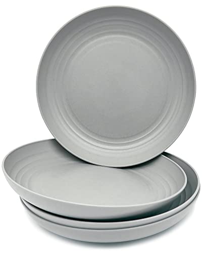 KITWILD Wheat Straw Plates, Unbreakable Dinner Plates, Lightweight Plastic Plates Reusable Plates Set, BPA free, Dishwasher & Microwave Safe, Perfect for Dinner Dishes (4 Pack, Gray)